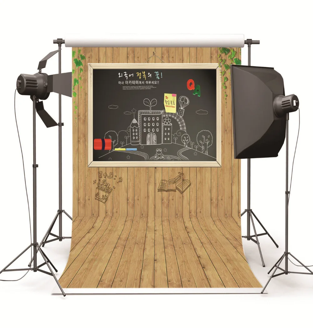 Wooden Plank Blackboard Vinyl Photography Background Customize Backdrop ...