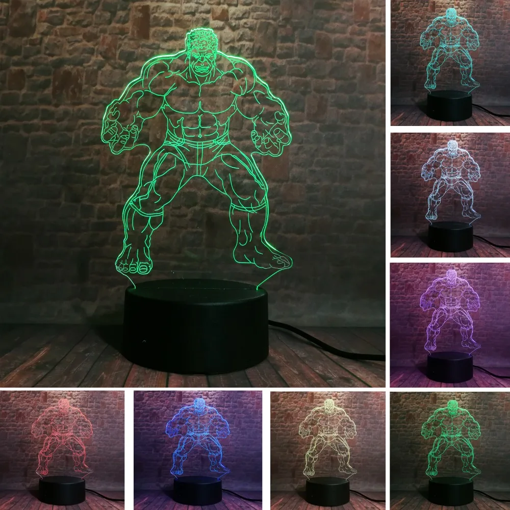 Marvel's Legends The Avengers Super Hero 3D Hulk Night Light 7 Colorful ...