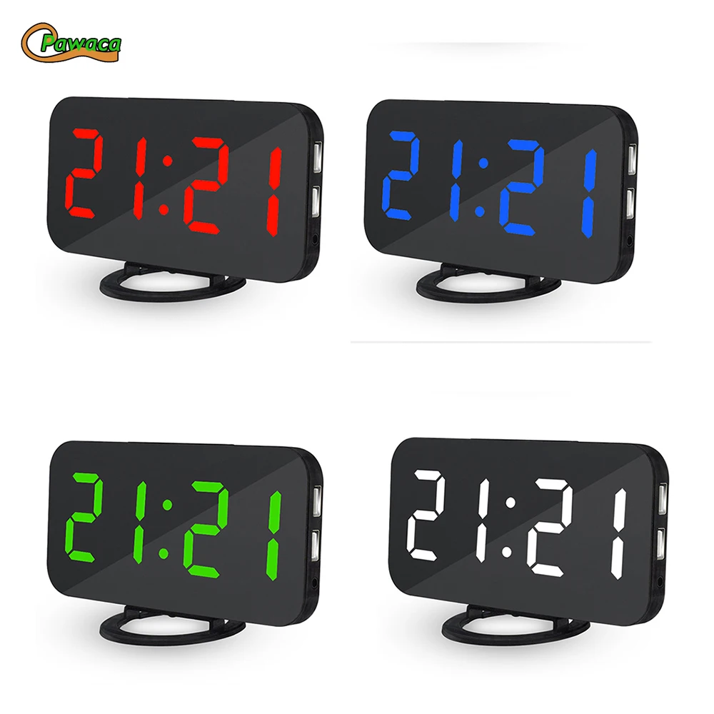 LED Alarm Clock Multifunction Digital Electronic LED Mirror Clock ...