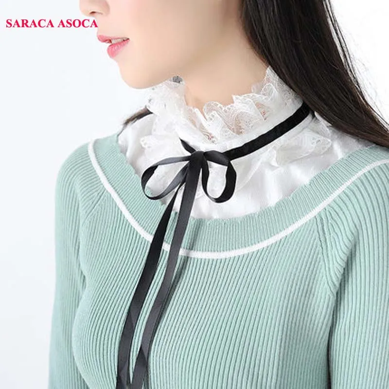 Fashion Lace Detachable Collars For Girls All Match Bow Black Tie ...