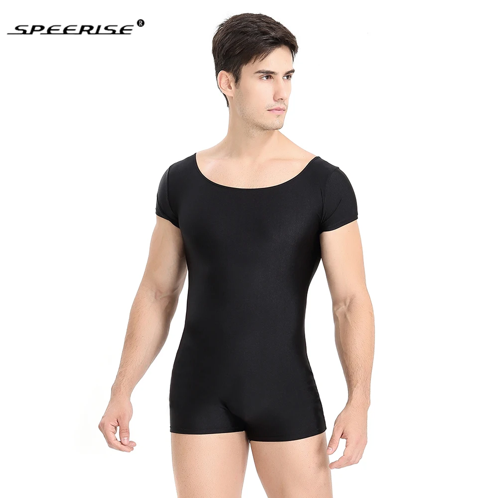 SPEERISE Black Unitards for Men Spandex Ballet Unitard Gymnastic Knee ...