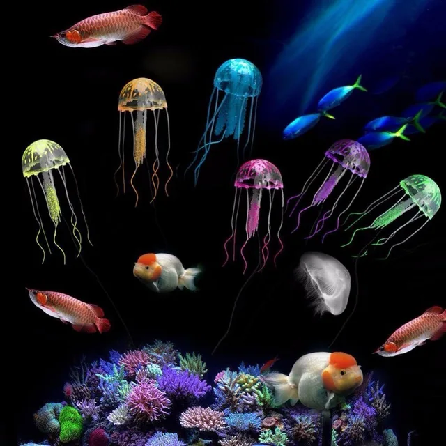 Multi color Artificial Jellyfish Aquarium Glowing Ornaments Silicone ... Multi color Artificial Jellyfish Aquarium Glowing Ornaments Silicone ...