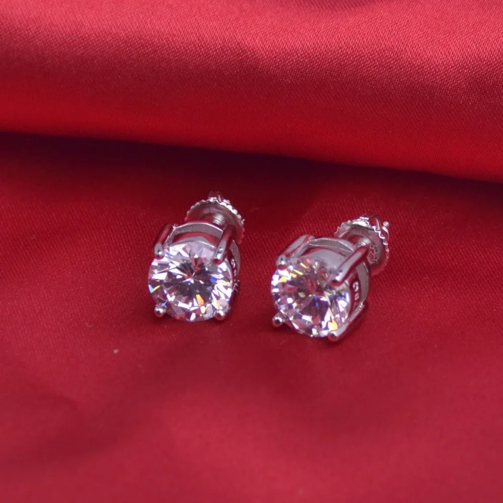 LSE936 SCREW BACK Earrings Large 8mm Round CZ Studs 925 Sterling Silver