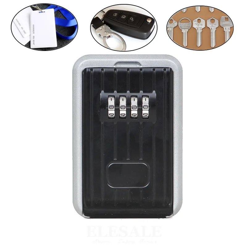 Wall Mounted Key Safe Box 4-Digital Password Lock Spare Keys ID Cards ...