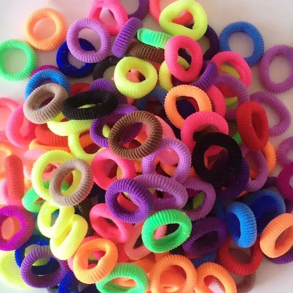 2 Styles 100 Pcs Colorful Child Kids Hair Holders Cute Rubber Hair Band ...