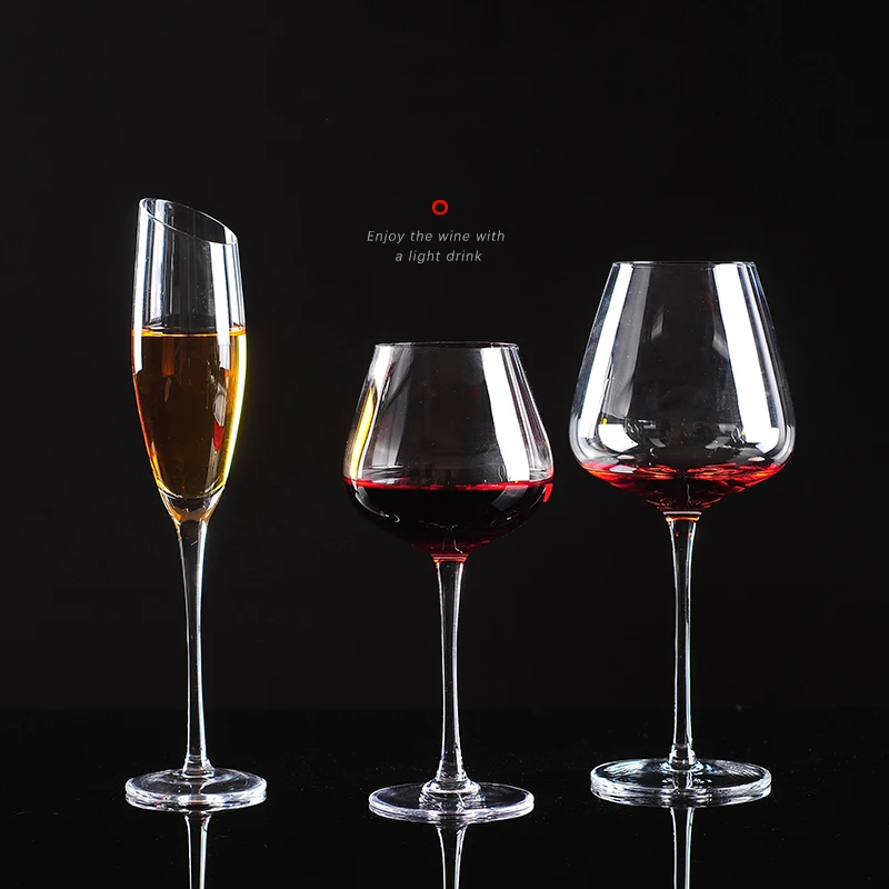 Handmade Ultra Thin Burgundy Red Wine Cup Set Lead Free Crystal Large Wine Cup High Footed Glass