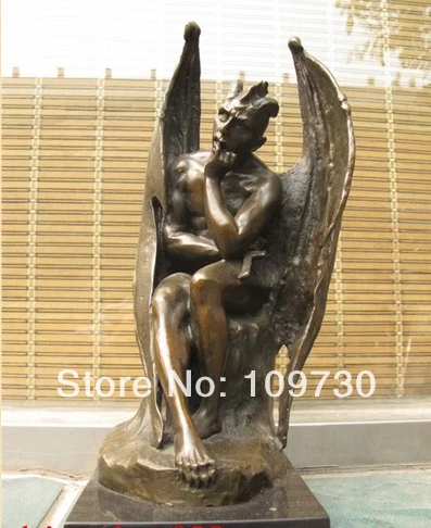 001052 14" Fallen Angel wing Satan Demons Marble Bronze art Batman ...