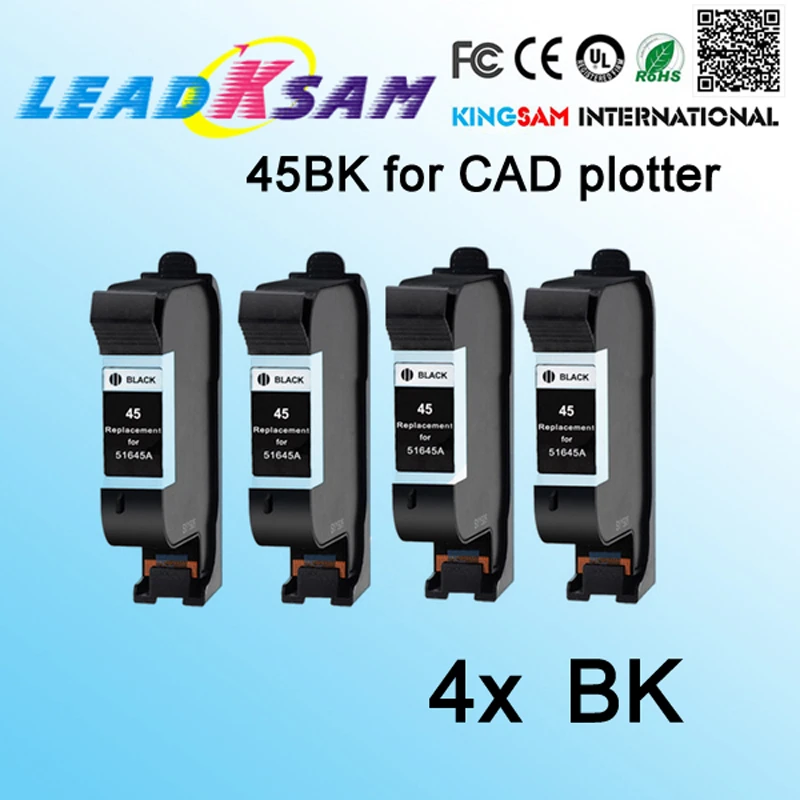 4x Compatible For Hp45 45bk Black Ink Cartridge 51645a For Cad Plotter ...