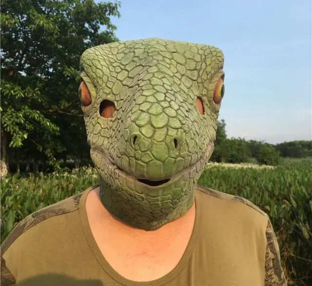 1Pcs Realistic Green Lizard Latex Masks Full Face Animal Mask Scary ...