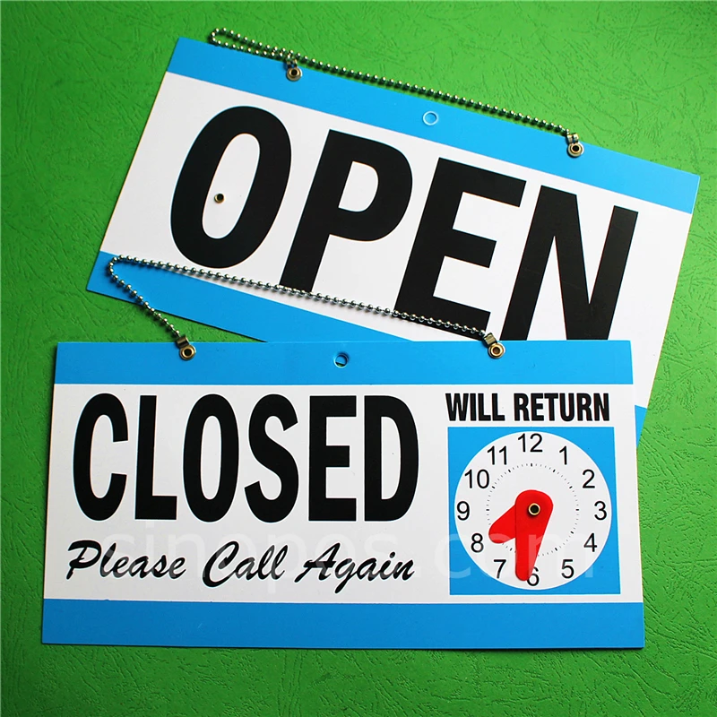 Reversible Open Closed Sign With Will Return Clock, store office window ...