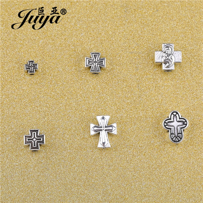 30pcs/lot Multiple Style Ancient Silver Cross Shape Loose Beads Spacer ...