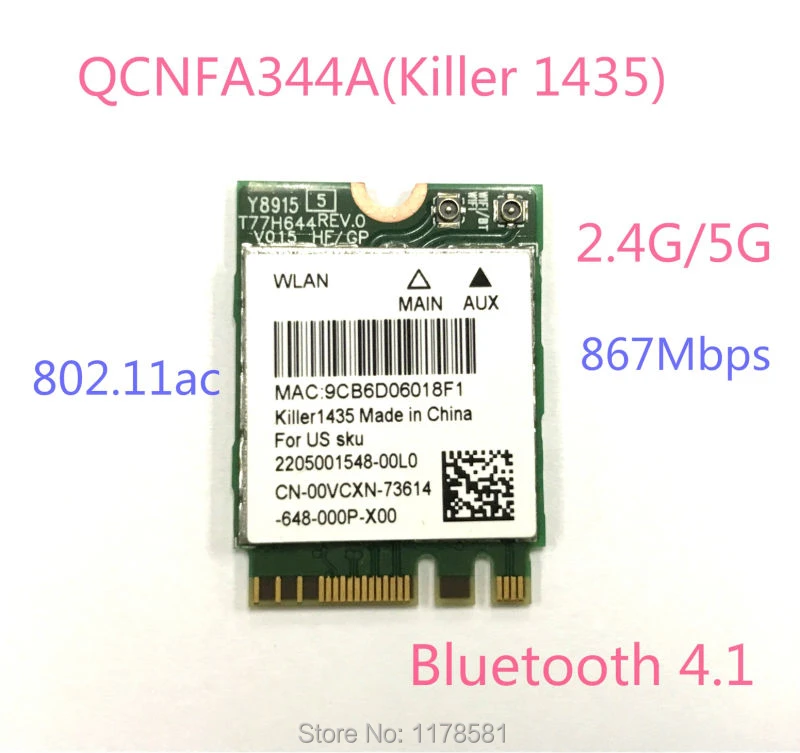 Atheros QCNFA344A Killer 1435 802.11ac Bluetooth 4.1 867Mbps ...