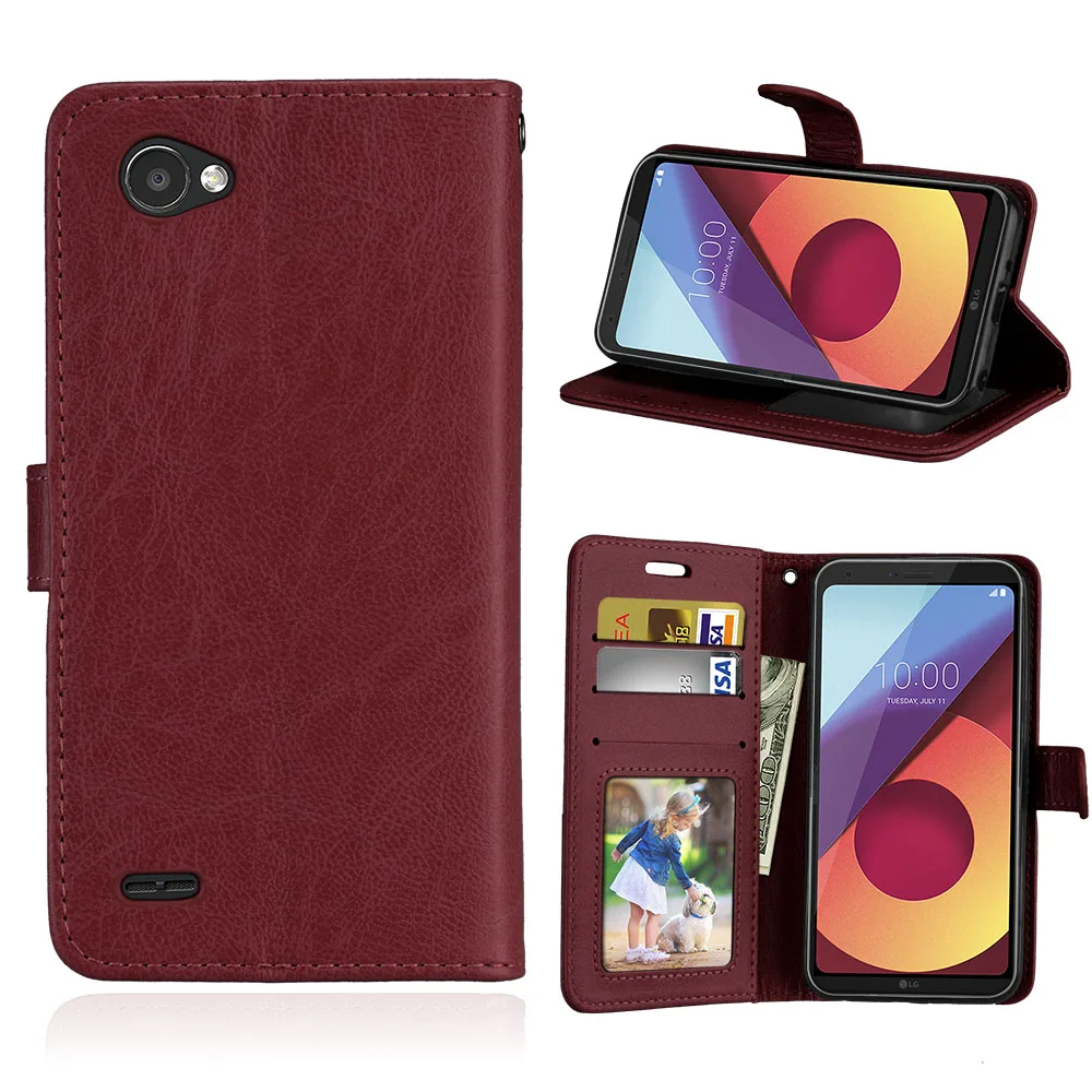 For Capa LG Q6 Case Leather Flip PU & Silicon Back Cover For Funda LG ...
