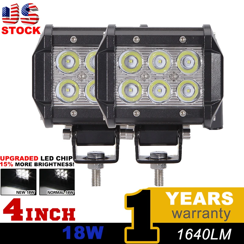 USA STOCK 2PCS 4 INCH 18W LED Work Light Spot Beam OFFROAD 4X4 4WD ATV ...