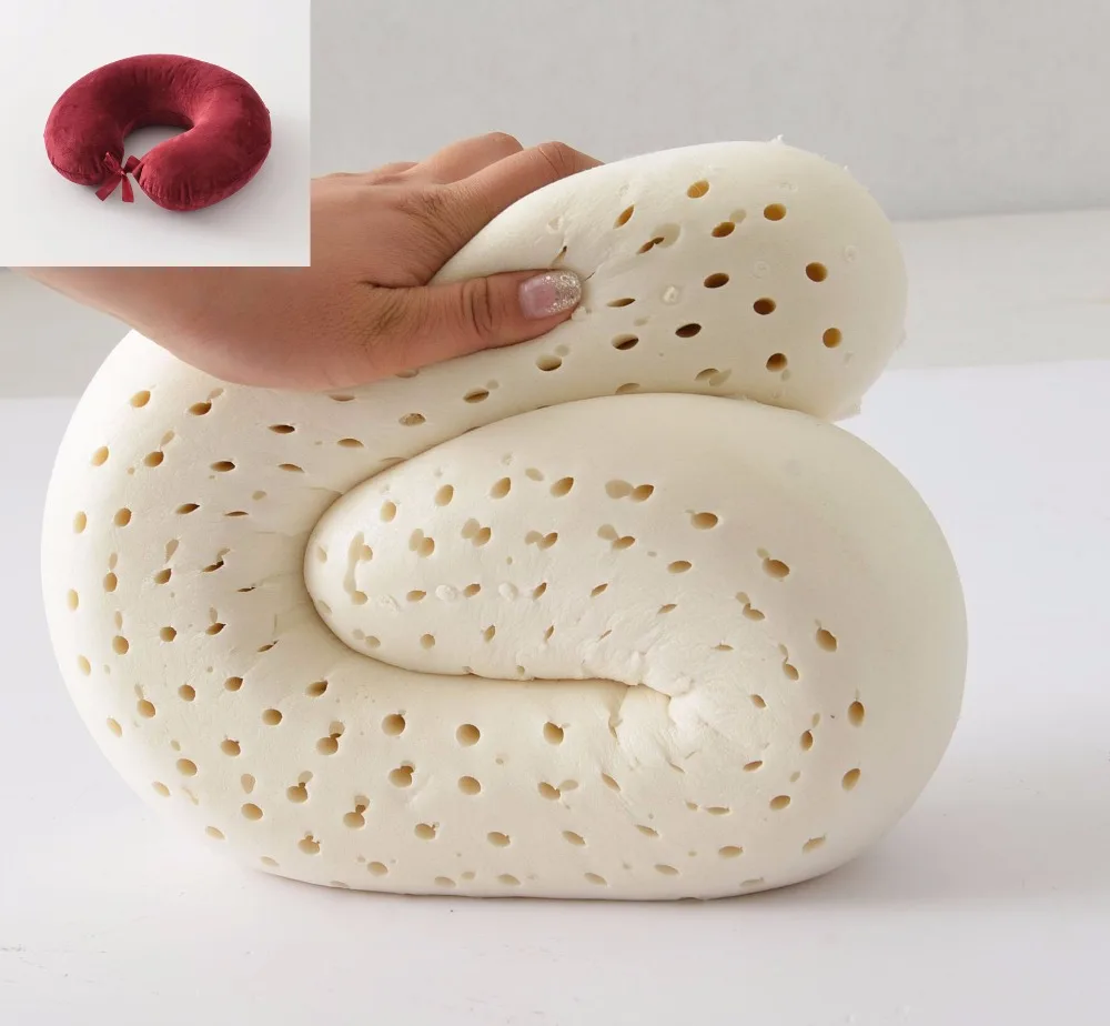 Natural Latex Massage Memory Pillow Soft U Shape Neck Pillow Car Flight Travel Soft Nursing