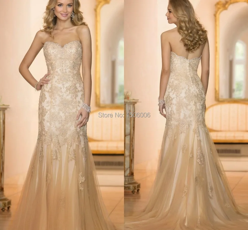 Compra Color champagne vestidos de boda online al por mayor de China ...
