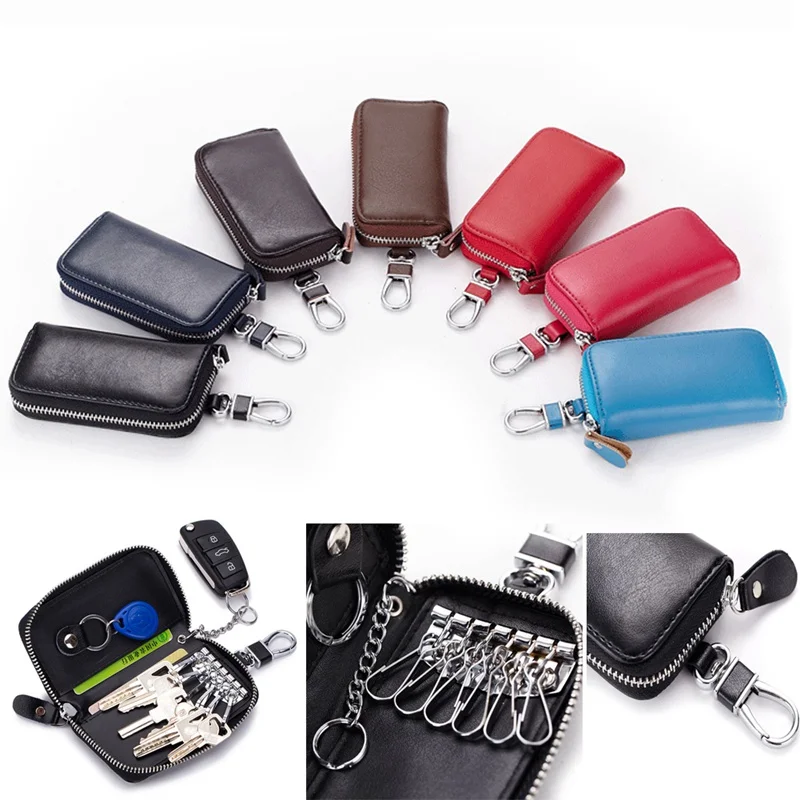 Men Women Soft Leather Key Bag Keychain Credit Card Holder Case Purse ...