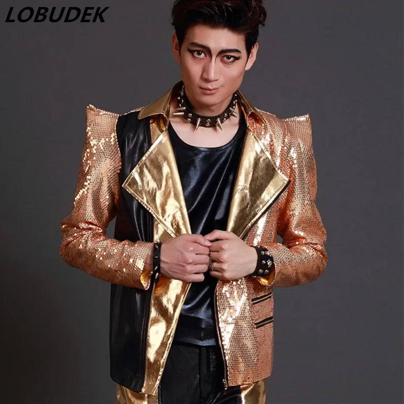 Tide Male Fashion Jacket Gold Sequins Jackets Coat Punk Style Men ...