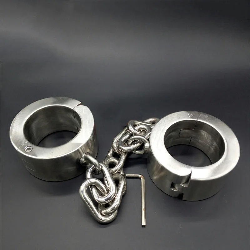 Hot Stainless Steel Heavy Ankle Cuffs Metal Bdsm Bondage Restraints Set