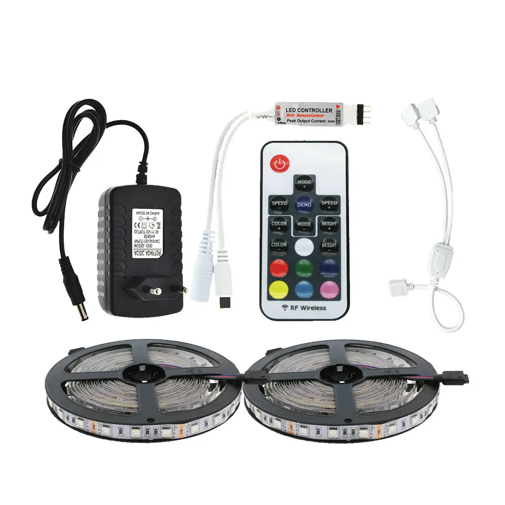 LED Strip Set 5050 RGB 10M/600LED Flexible Strip Light + 17key RF ...