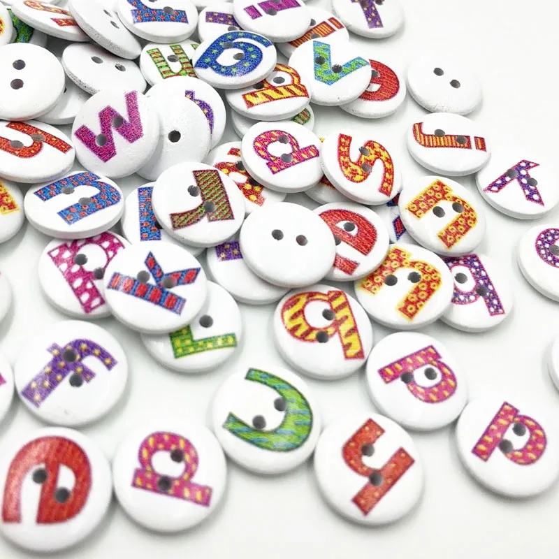 100 Pcs Alphabet Letter Wood Buttons 15mm Sewing Craft Mix Wb176 ...