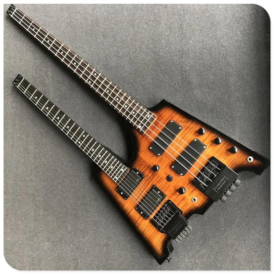 Gisten Double Neck Electric Guitar 12 Strings Headless Guitar With 4 ...