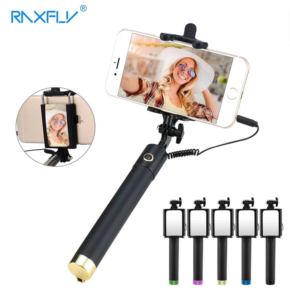 RAXFLY Universal Mini Selfie Stick Wired Handle Monopod Extendable Self ... RAXFLY Universal Mini Selfie Stick Wired Handle Monopod Extendable Self ...