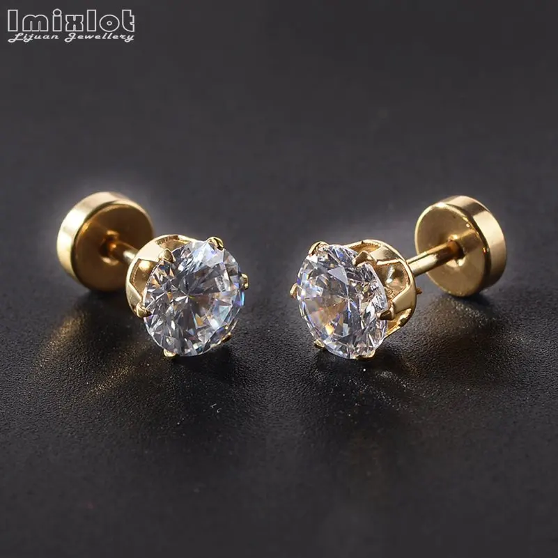 Boucles d'oreilles à clous en acier inoxydable, rondes, 3 7mm, noires ...