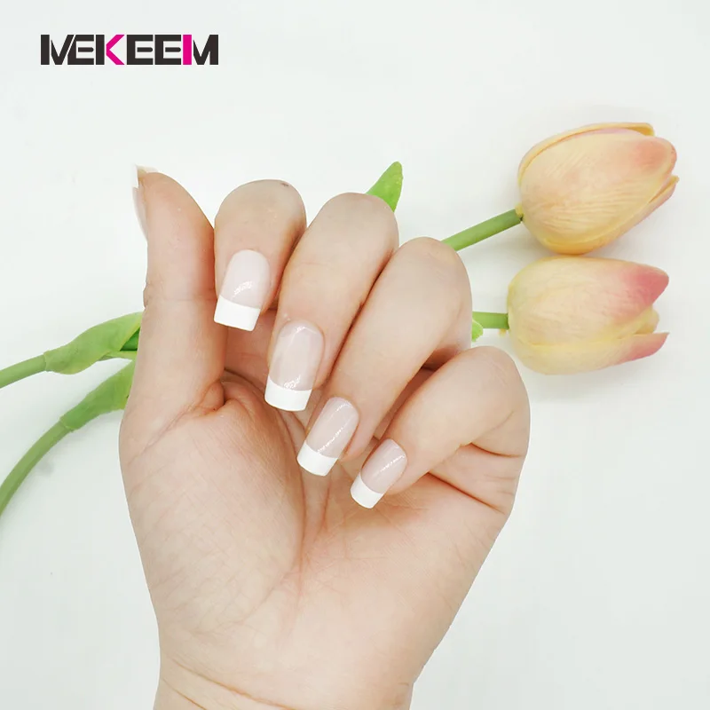24 Pcs French False Nail Tips With Glue full Cover Fake False French ...