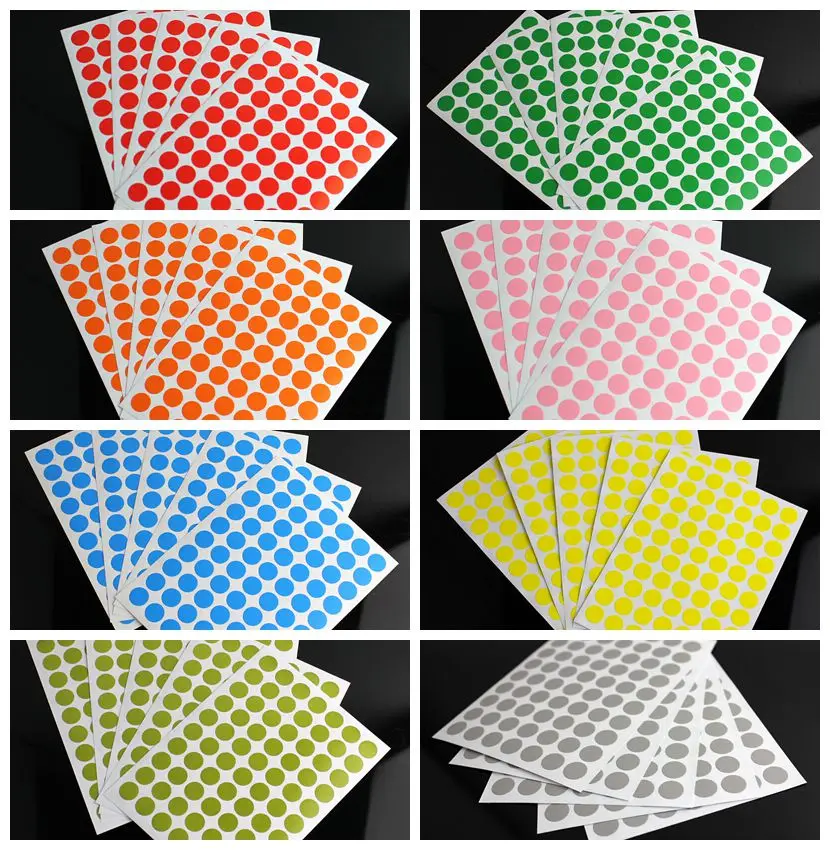 5 Sheets Plain Color Label Dot Sticker Blank Adhesive 10mm Circle Round ...
