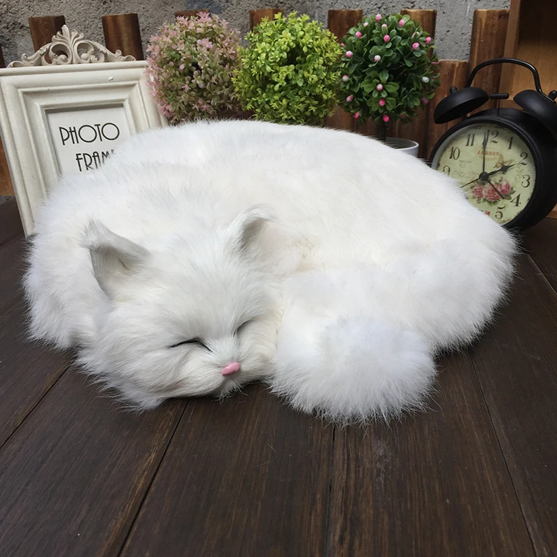White Sleeping Cats Plush Toys Large Size Realistic Cats Models ...
