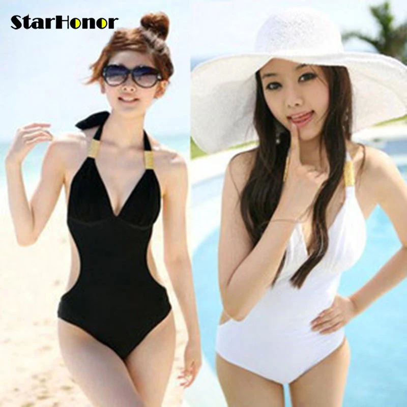 Starhonor 2018 Sexy Woman Strappy Solid Swimsuit One Piece Suits Beach