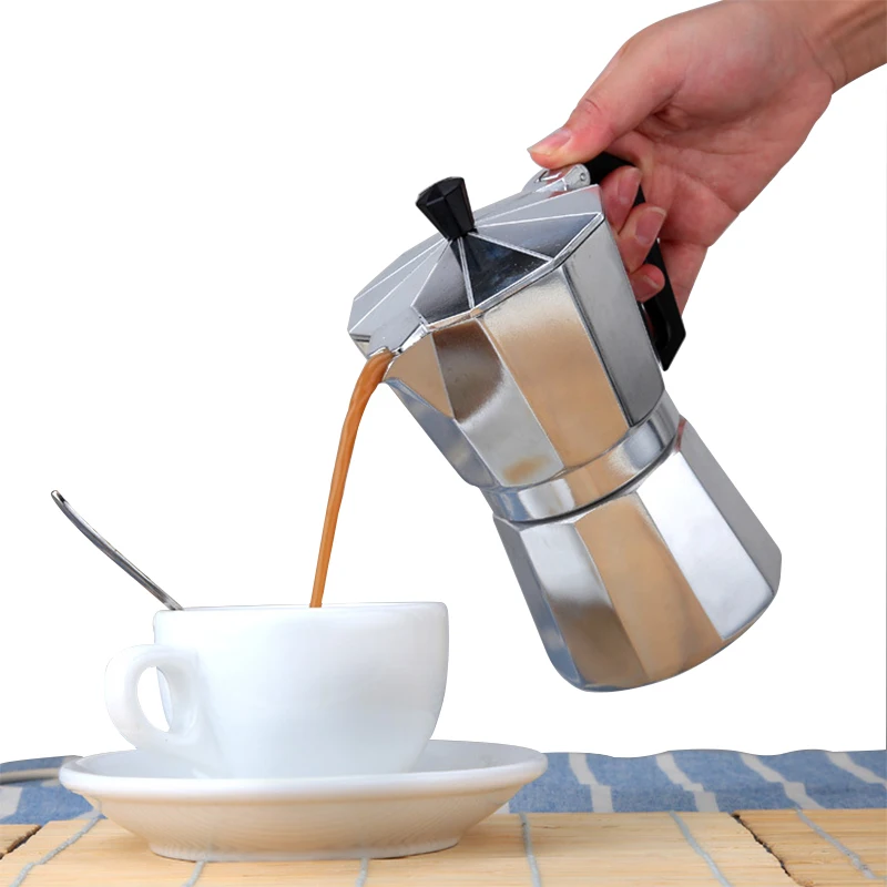 Stovetop Espresso Maker Aluminium with Brown Handle Express Espresso ... Stovetop Espresso Maker Aluminium with Brown Handle Express Espresso ...