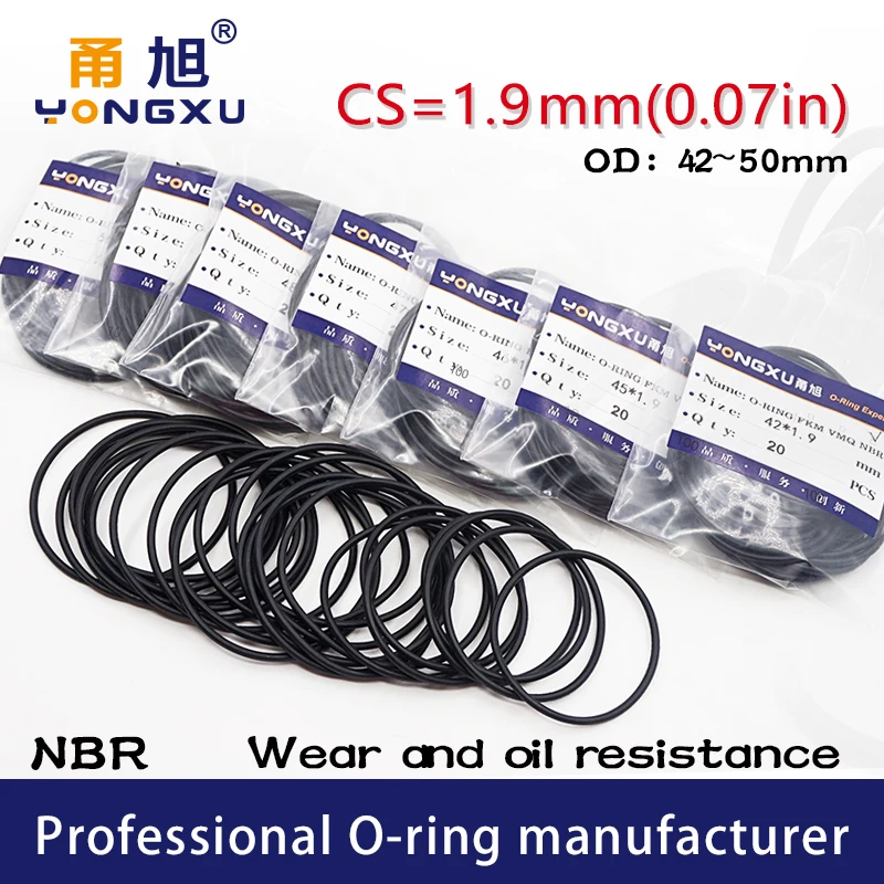 20PCS/Lot Black NBR Sealing O-Ring CS1.9mm OD42/43/45/46/47/48/49/50*1 ...
