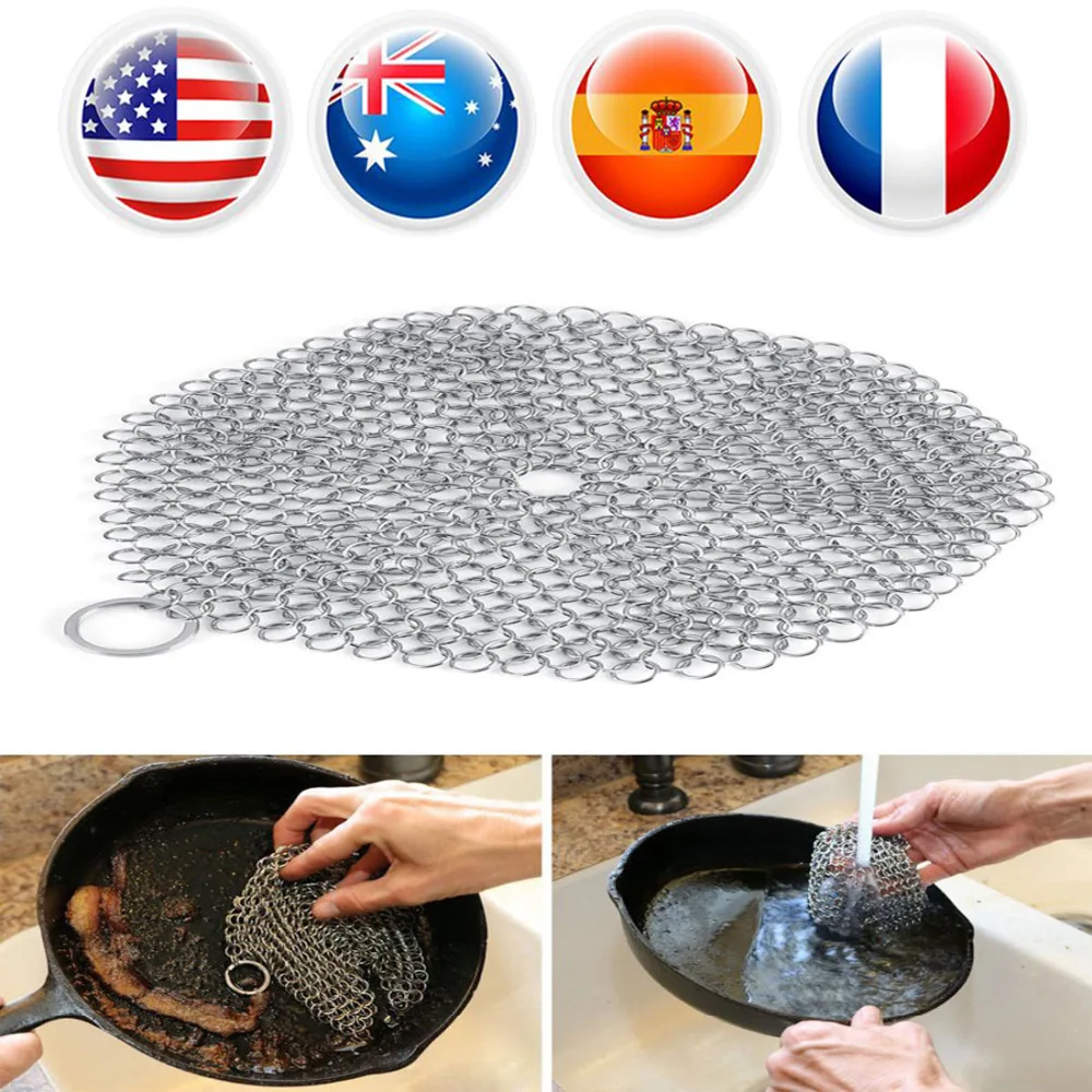 Pot Scraper Cleaner Stainless Steel Chainmail Brush Scrubber Rust Proof ...