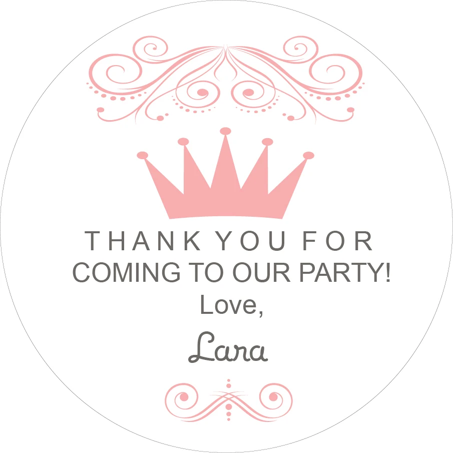 3.8cm Princess Birthday Pink Crown Thank You Sticker|princess birthday ...