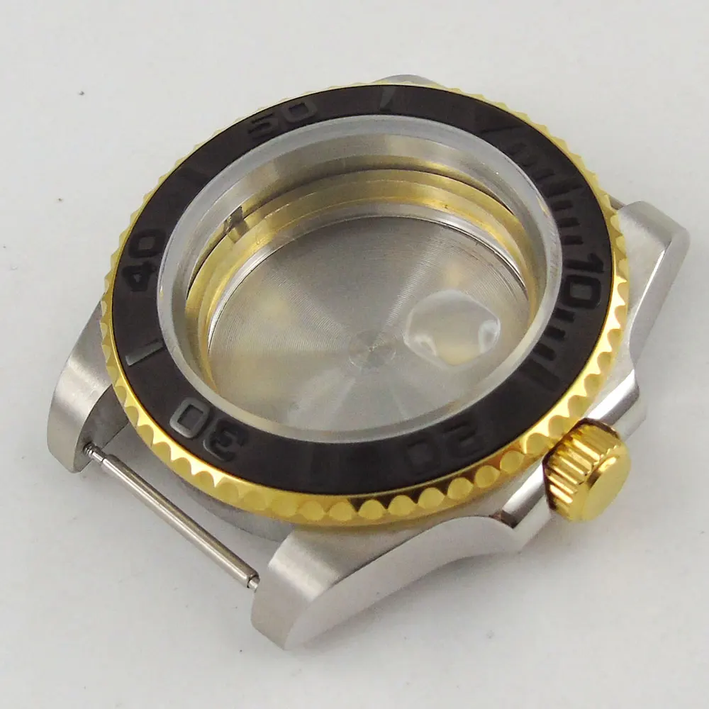 40mm 316l Sapphire Glass Ceramic Bezel Golden Plated Watch Case Fit ...