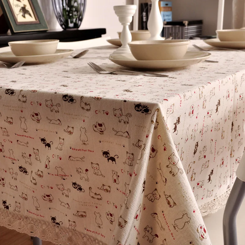 Multi Sizes Optional Cartoon Linen Tablecloth Pastoral Cloth Lace Linen ...