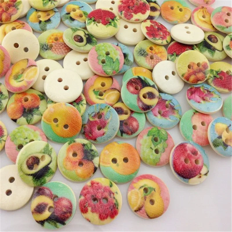 10/50/100pcs Fruit Pattern Wooden Buttons Fit Sewing and Scrapbook 15mm ...