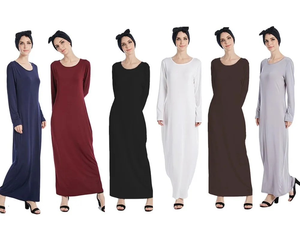 Musilm Abaya Bottoming Shirt Inner Maxi Dress Long Sleeve Robe Gowns ...