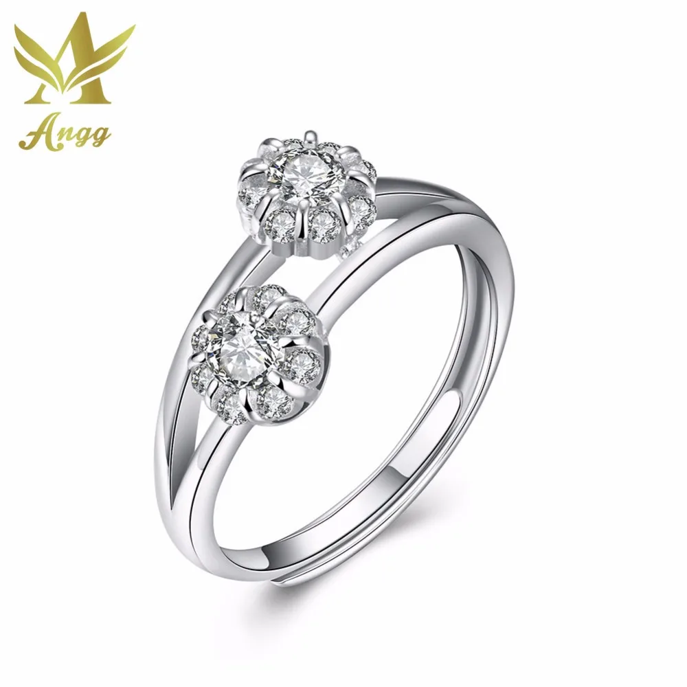 ANGG New Arrival 925 Sterling Silver Adjustable Ring Cubic Zirconia ...