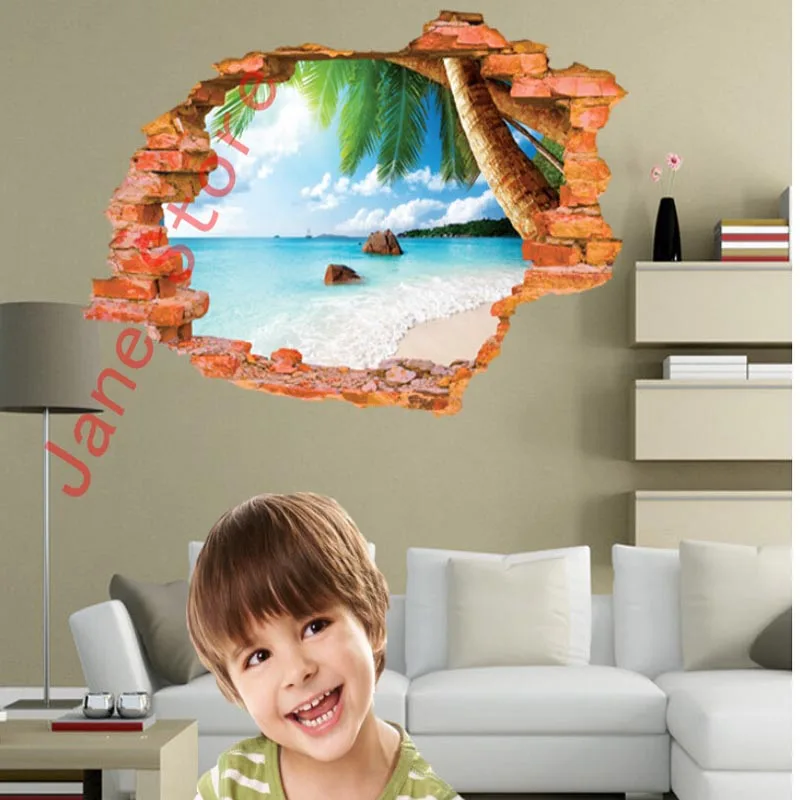 60*90cm Creative Beach fashion personality 3D stereoscopic broken wall ...