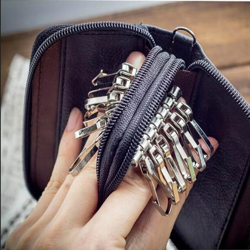 New Arrival Men Genuine Leather Bag Coin Purse Double Zipper Key ...