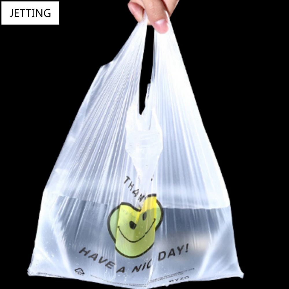 100pcs White Food Grade Transparent PE Plastic Shopping Bag / Vest ...