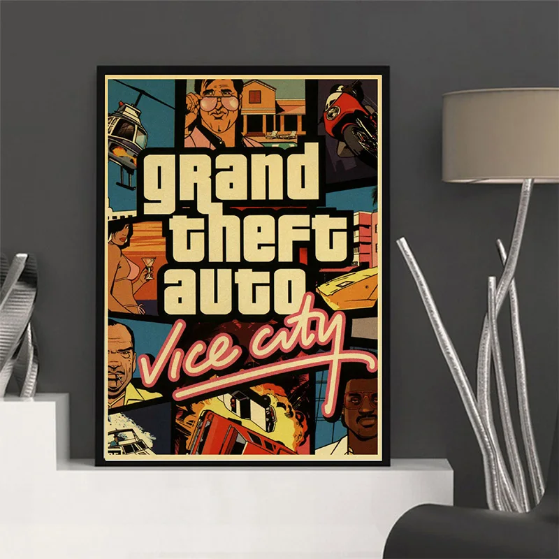 Grand Theft Auto V Game Art Retro Poster Print Clear Wall Pictures Home ...