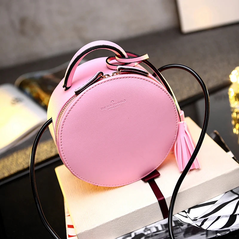 New 2017 Women's PU Leather Tassel Mini Round Handbag Fashion Ladies ...