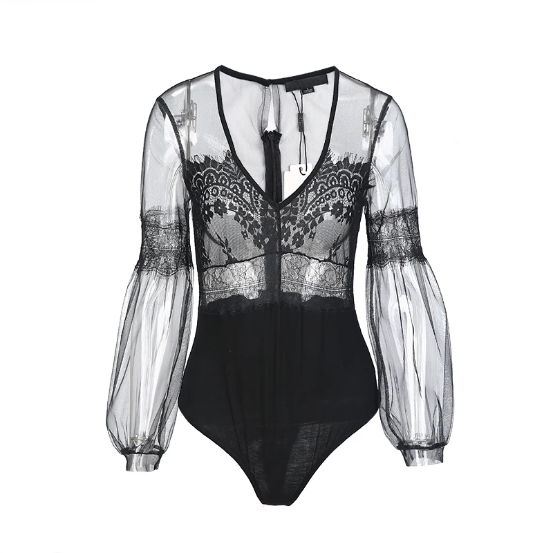 2018 Erotic Lingerie Lace Long Sleeve Teddy V Neck Lingerie Sexy Hot