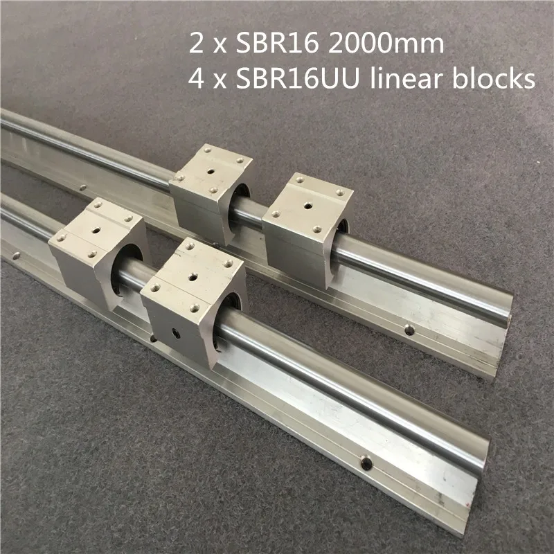 2Set-Sbr16-2000Mm-Support-Rail-Linear-Guide-4Pcs-Sbr16Uu-Linear-Blocks ...