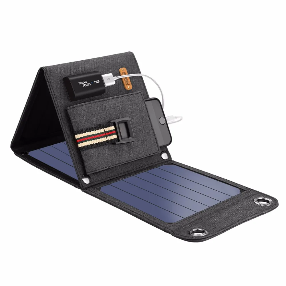 14W Solar Charger 5V 2.1A With 2 Carabiners - Rhino Camping