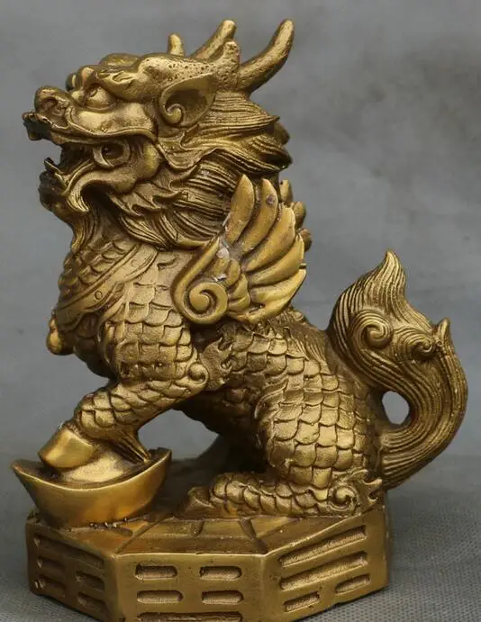 China Bronze collect yuan bao feng shui Kylin Chi lin Qilin Therion ...